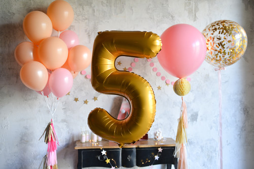 Giant Number with Peach - Pink Bouquet | The Party Company