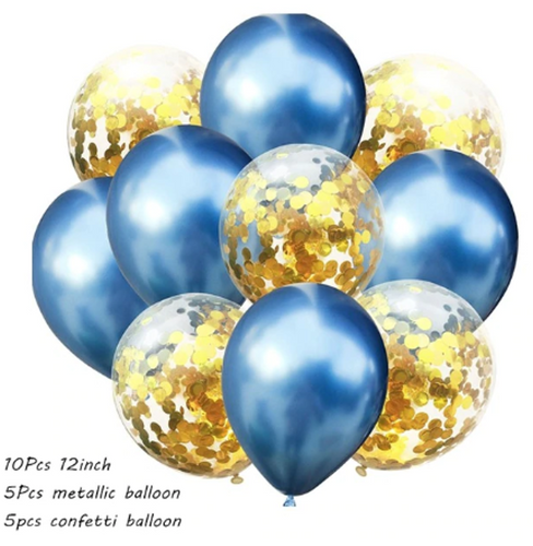 Confetti Balloon Chrome Blue and Gold Bouquet | The Party Company