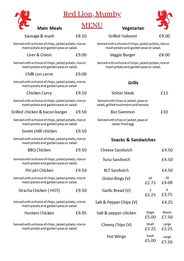 The Red Lion | Menu