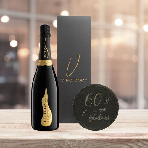 Bottega Prosecco & 60th Birthday Slate Coaster Gift Set | Vino Coco