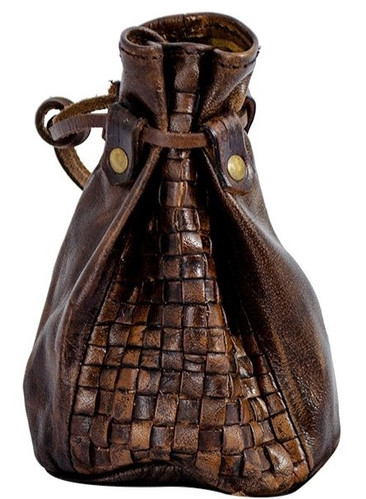 Big Brown Leather Woven Medieval Coin Money Pouch | PAST ADVENTURES