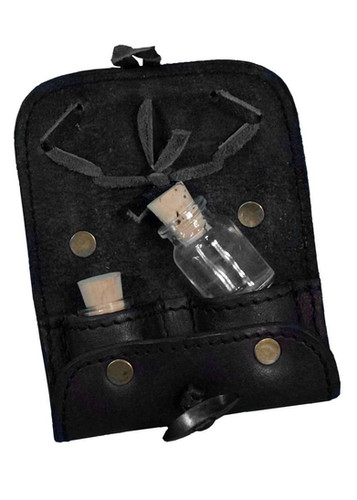 Medieval Potion Holder in Black Leather With 2 Bottles | PAST ADVENTURES