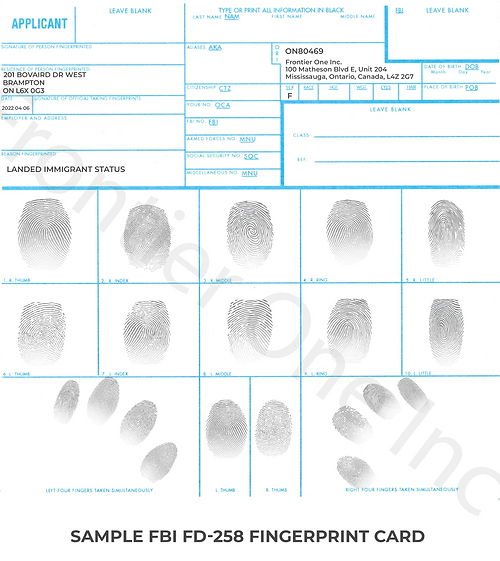 FBI FD258 & C216 Fingerprint Card | Frontier One Fingerprinting Service