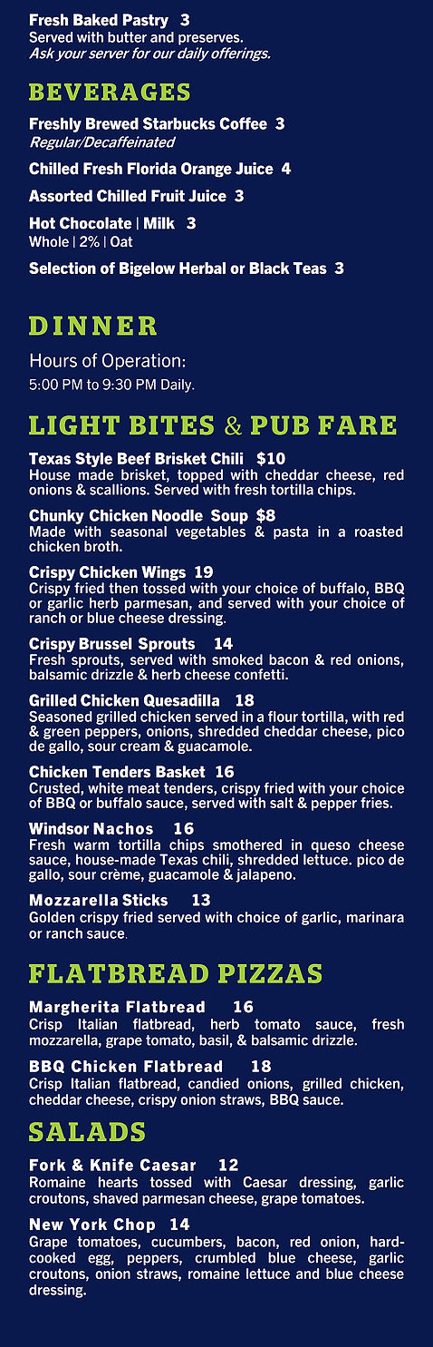 Room Service Menu | windsor-grillle