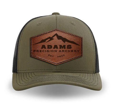 Leather Patch 112 Trucker Hat - Hexagon Adams Precision Archery Mountains