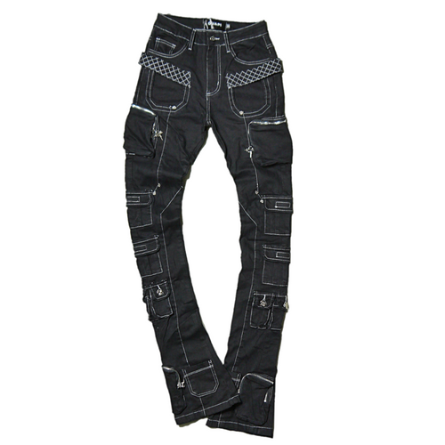 "Guapi" Obsidian Black Contrast Cargo Flare Pants (Black) | Fly Shit Only