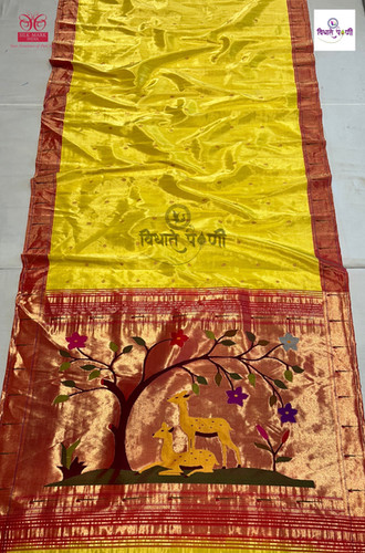Munia Border Handloom Pure TISSUE Paithani Saree | Vidhate Paithani