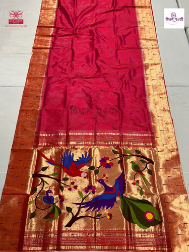 Handloom Pure Silk Triple Munia Paithani Saree | Vidhate Paithani
