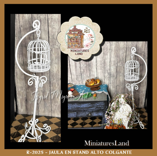 Jaula blanca de alambron colgante y stand /Miniaturas/R-2025 | Ingrid ...