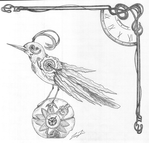 Original Pencil Drawing - Clockwork Bird | The Enpirion Project