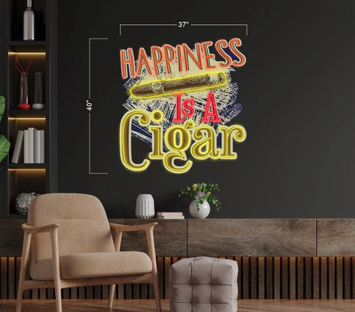 Cigar, lips, hands and Happiness Logo_H29 | LED Neon Sign, Neon Sign ...