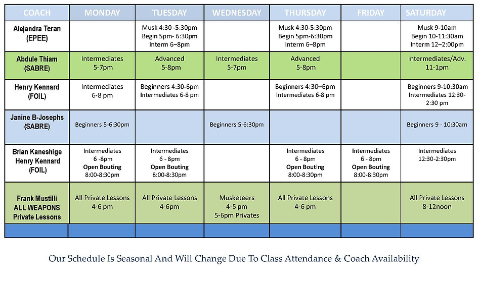 Schedule | NJ Fencing Alliance