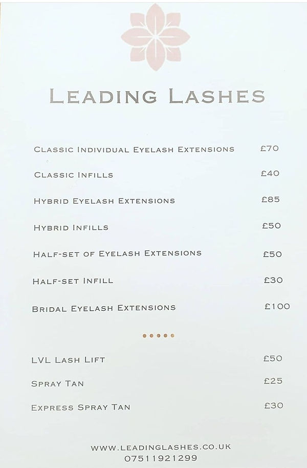 Price List | Leading Lashes