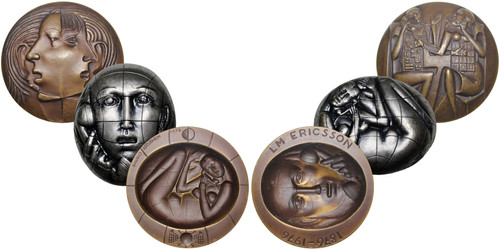 102514 | FINLAND & SWEDEN. L. M. Ericsson 3-piece bronze and silvered ...