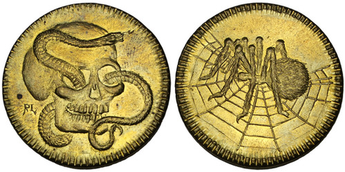 102630 | UNITED STATES. Skull, Snake & Spider brass Medal. | numismagram