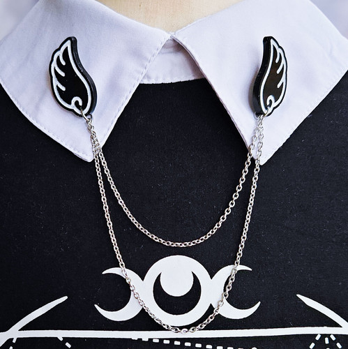 Handmade black angel wings resin collar pins and chains | Karen Horn Art