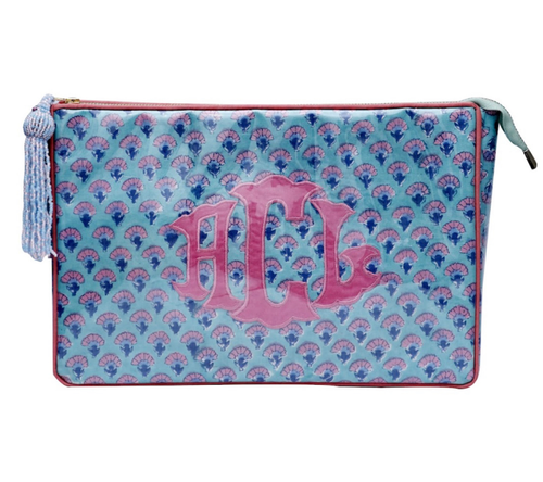 Medium Rectangle Zip Top Applique Monogram Cosmetic Bag | Del Ray Monograms