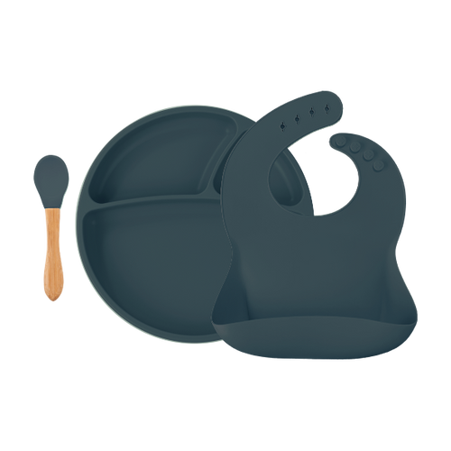 BLW SET II Silicone Feeding Set (Bib+Plate+Spoon) | minikoioi