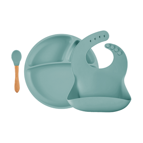 BLW SET II Silicone Feeding Set (Bib+Plate+Spoon) | minikoioi