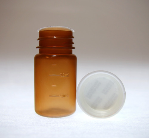 30ml graduated amber plastic bottle w/ 28mm Dbl wadded child-resistant ...