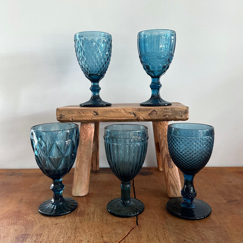 Vintage style goblet glass - deep blue | R + R