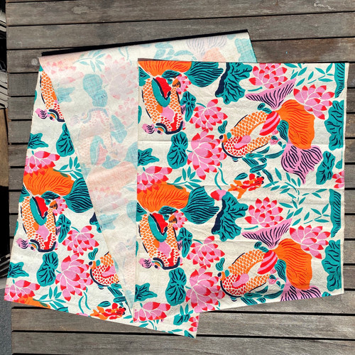 Handmade Koi table runner- natural/green | R + R