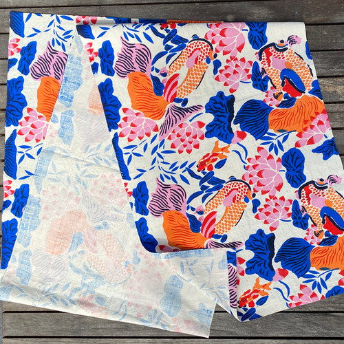 Handmade Koi table runner- natural/blue | R + R