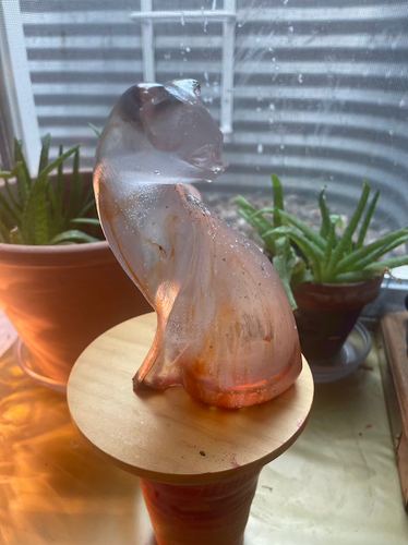 Clear with orange highlights cat figurine | Cribbage King