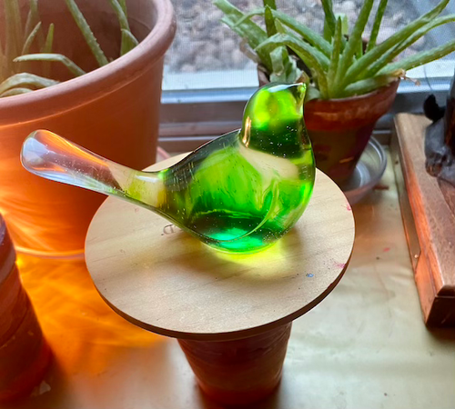 Green glass resin bird translucent green | Cribbage King