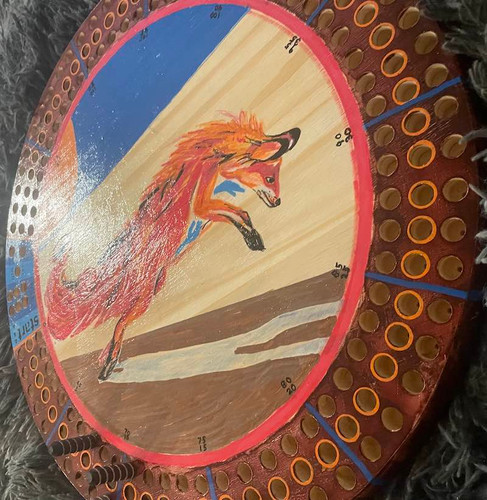 Red fox Cribbage Board, 18 inch Round Wooden Board with Red Fox Center ...