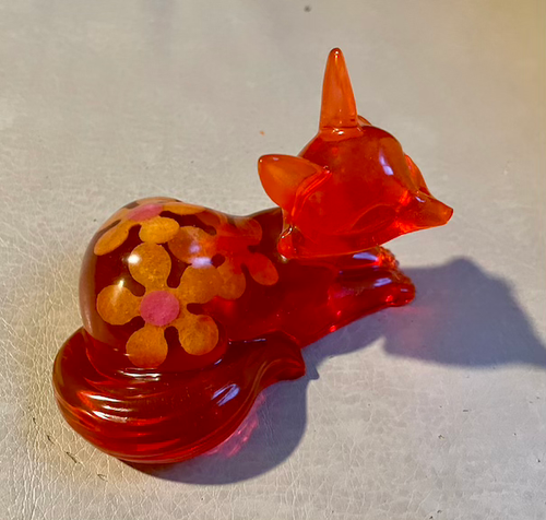 Resin glass red fox with felt flowers | Cribbage King