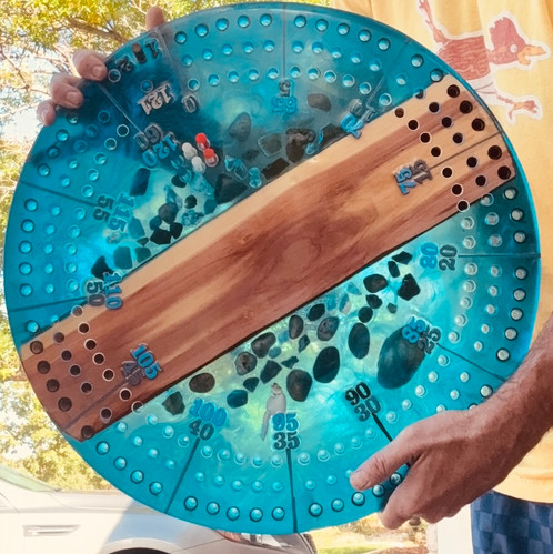 Translucent Blue River Rock Cribbage Board | Cribbage King