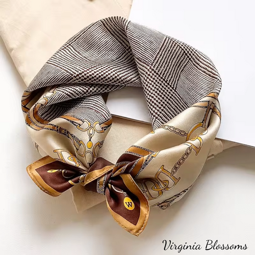 Mini Houndstooth Chains 53cm Silk Scarf | Luxury Print Neck Scarf ...