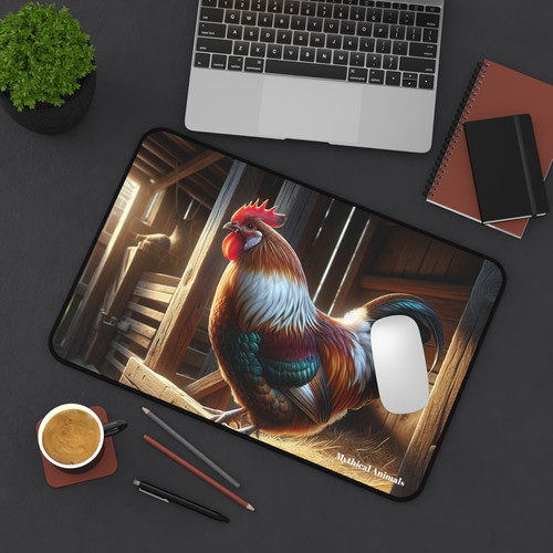 Rooster in Chicken Coop Desk Mat - Chicken Mouse Pad | Mythical Animals