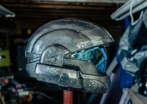 STANDARD GREY AND BLACK ODST HELMET BLUE VISOR | Frontline Arsenal