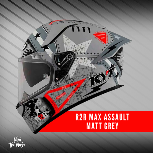 KYT Helmet - R2R MAX ASSAULT MATT GRAY | Vini The Ninja