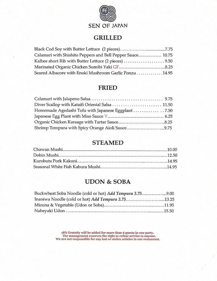 eat here Menu | senofjapan