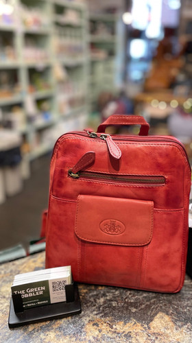 ROWALLAN Leather Backpack - Antiqued Red | The Green Cobbler