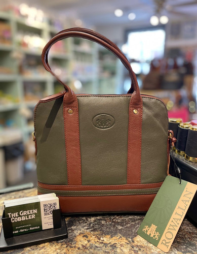 Rowallan Leather Hand Bag - Forest Green / Tan | The Green Cobbler
