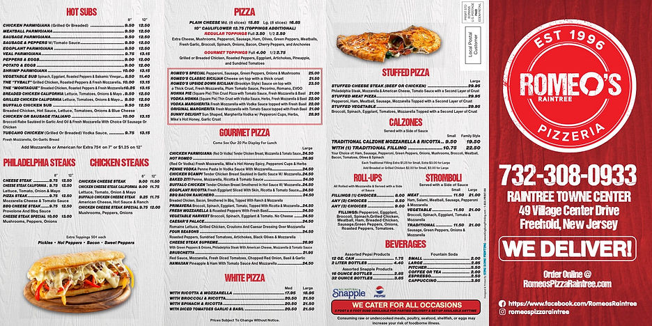 PAPER MENU | Romeos Pizzeria