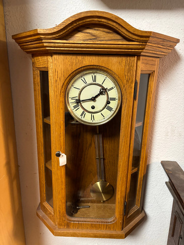 Nice Light Oak German Wall Clock with Curio Shelves | Eric's Clocks