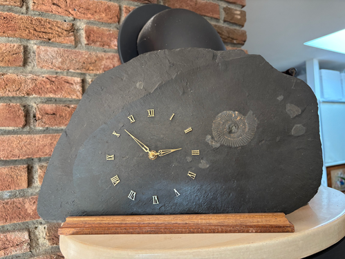 Clock set in Black Fossilized Slate | Eric's Clocks