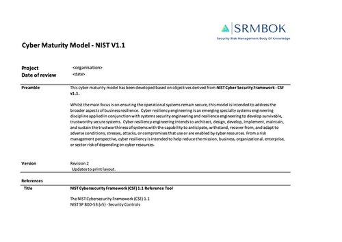 SRMBOK NIST CSF v1.1 Cyber Maturity Assessment Tool | Srmbok
