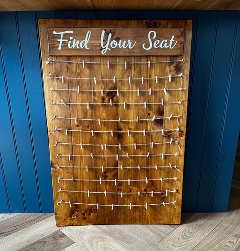 Solid wood Find Your Seat table plan sign | TheStablesPropHire