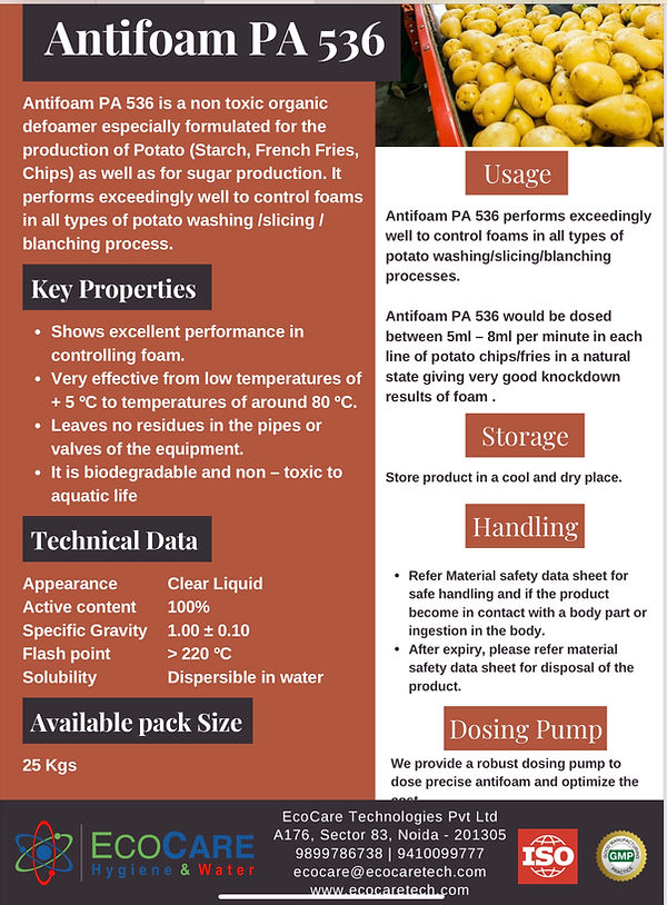 FSSAI Approved Antifoam for Potato Processing | Ecocare Technologies