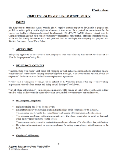 Right to Disconnect From Work Policy - Ontario | BusinessDocs