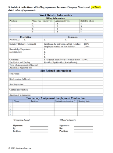 General Staffing Agreement with Client - Information Collection Form ...