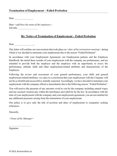 Termination of Employment - Failed Probation | BusinessDocs