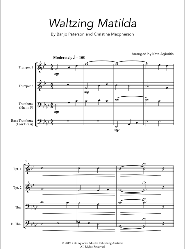 Waltzing Matilda - Brass Quartet | Musika Publishing
