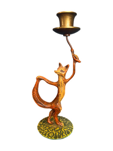 Cast Bronze/Brass Dancing Fox Candle Stick Holder | Middleburg Antique
